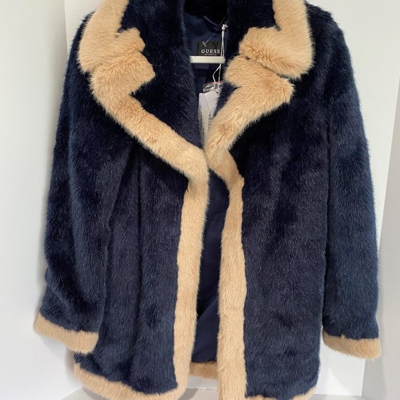 Guess | Jackets & Coats | Nwt Guess Los Angeles Navy Faux Fur Coat Jacket Snow Bunny Xs | Poshmark